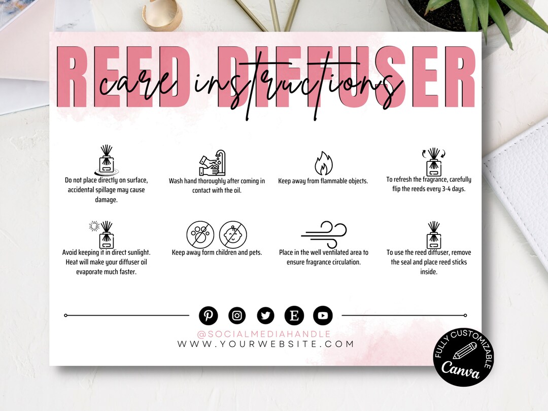 Editable Reed Diffuser Care Instructions, Reed Diffuser Care Card ...