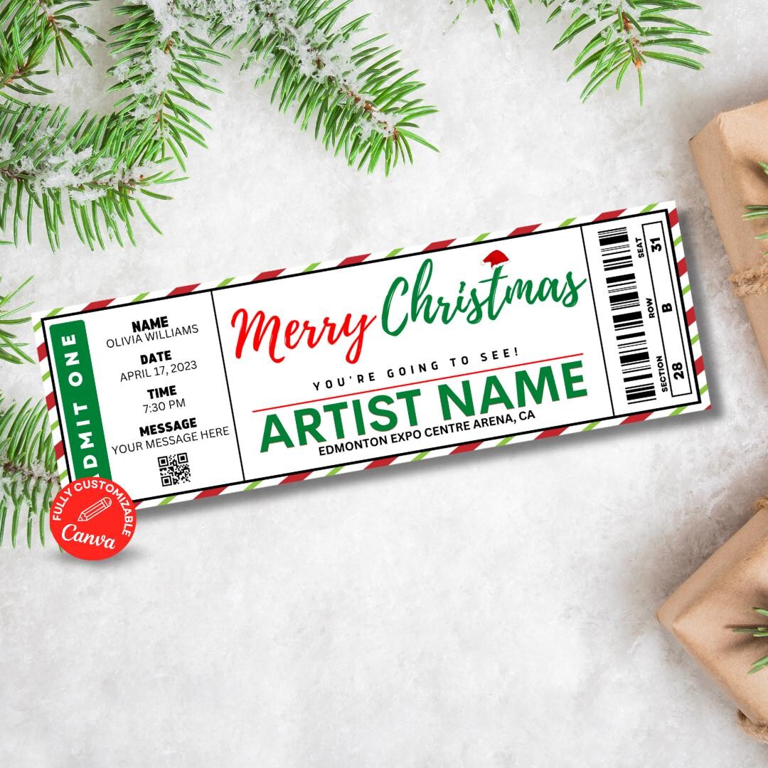 Christmas Concert Ticket Template, Editable Event Ticket Canva Template ...
