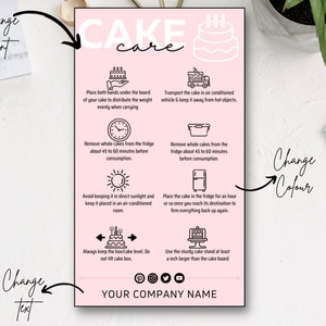 Cake Care Card Template, Cake Business Thank You Cards, Cake Business ...
