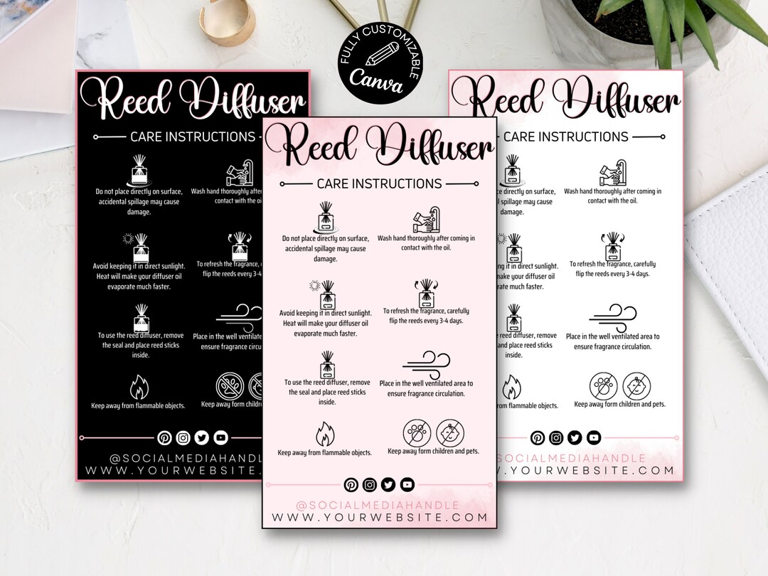 Editable Reed Diffuser Care Instructions, Reed Diffuser Care Card ...