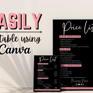 Editable Price List Template Sign for Small Business, Printable Price List Template Canva, Salon ...