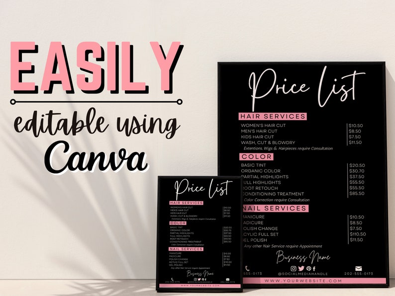 Editable Price List Template Sign for Small Business - Etsy