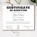 Editable Certificate of Adoption Template, Printable Pet Adoption Party ...