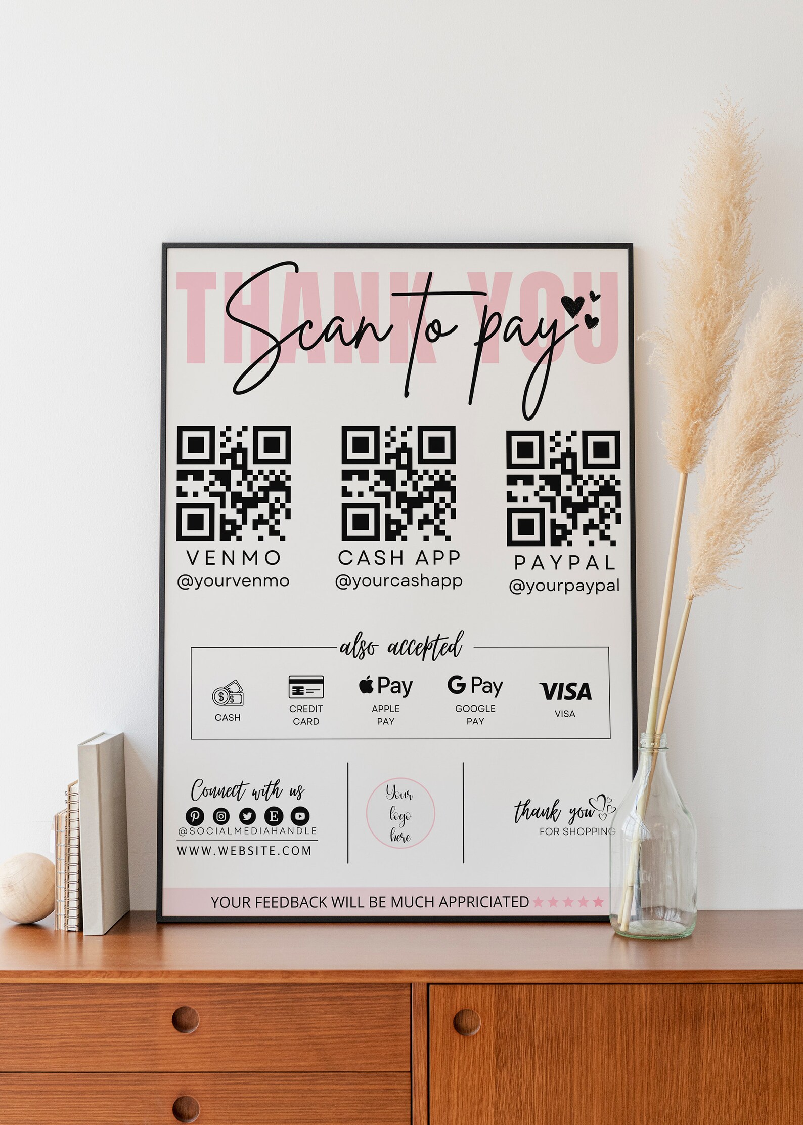 Editable QR Code Sign Printable Payment Sign Scan to Pay - Etsy