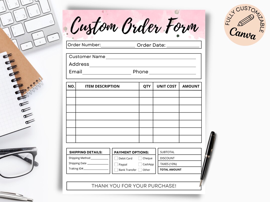 Custom Order Form Template Purchase Order Form Template Order Form ...