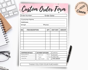 Editable Craft Order Form, Small Business Order Form Template, Editable ...