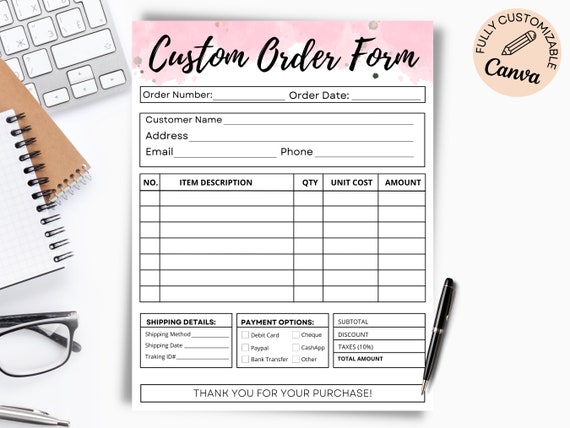 Custom Order Form Template Purchase Order Form Template - Etsy