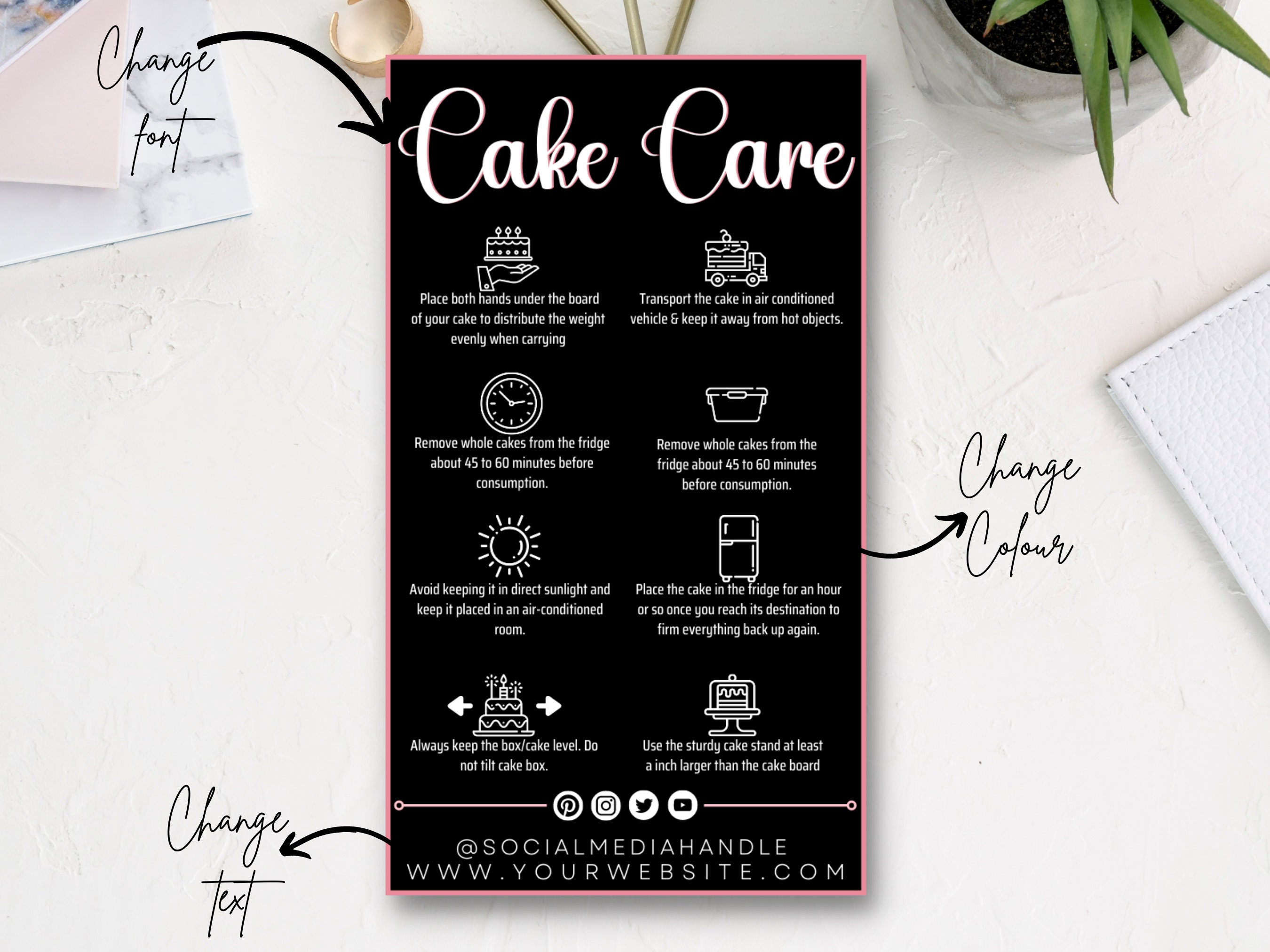 Cake Care Card Template Cake Business Thank You Cards Cake - Etsy