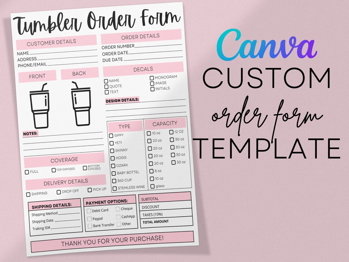 Custom Tumbler Order Form Printable Tumbler Order Form - Etsy