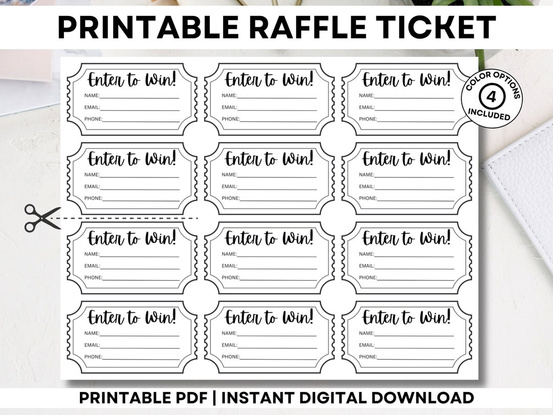 Printable Raffle Tickets, Enter to Win Tickets, Printable Enter to Win ...