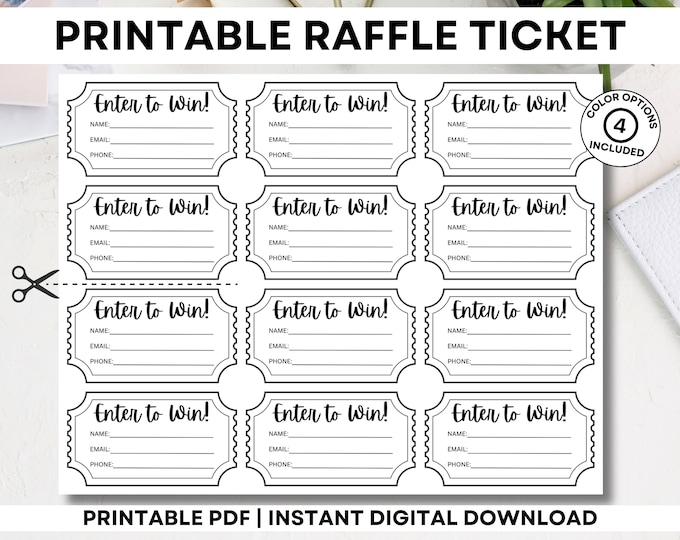 Printable Raffle Tickets, Enter to Win Tickets, Printable Enter to Win ...