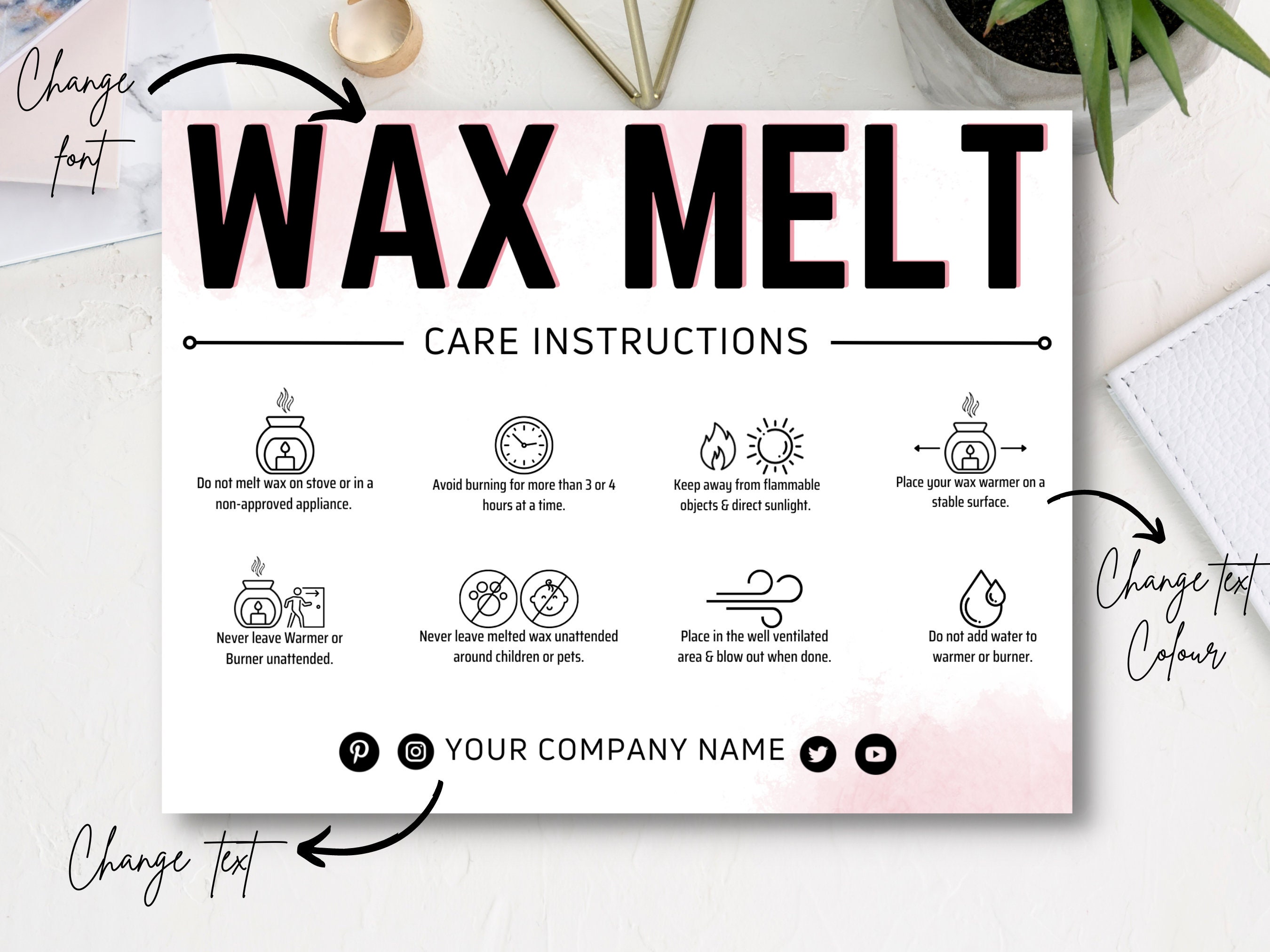 Wax Melts Care Card Editable Template Printable Wax Melts - Etsy