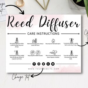 Editable Reed Diffuser Care Instructions, Reed Diffuser Care Card ...