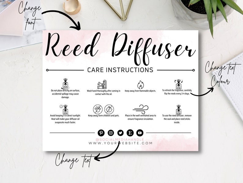 Editable Reed Diffuser Care Instructions Reed Diffuser Care - Etsy