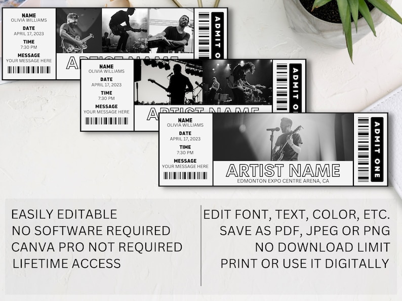 Concert Ticket Template Editable Event Ticket Canva Template - Etsy