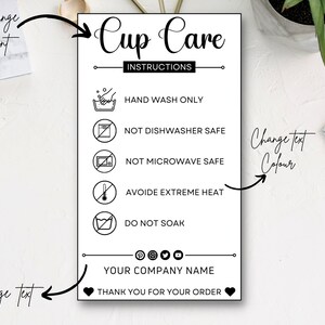 Tumbler Cup Care Instructions Card, Mug, Small Business Supplies ...