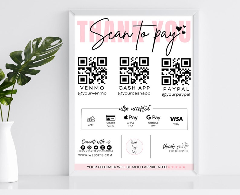 Editable QR Code Sign Printable Payment Sign Scan to Pay - Etsy
