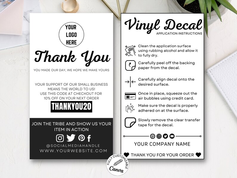 Printable Vinyl Decal Care Card Instructions. Decal - Etsy