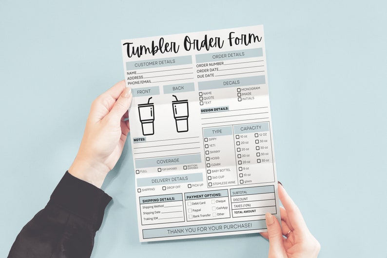 Editable Tumbler Order Form Template Custom Tumbler Form - Etsy