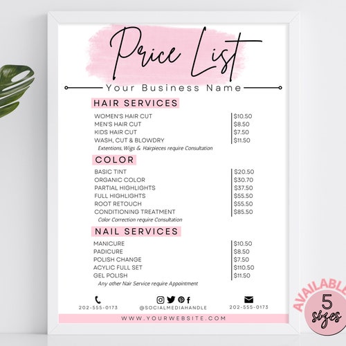 Editable Price List Template Sign for Small Business - Etsy