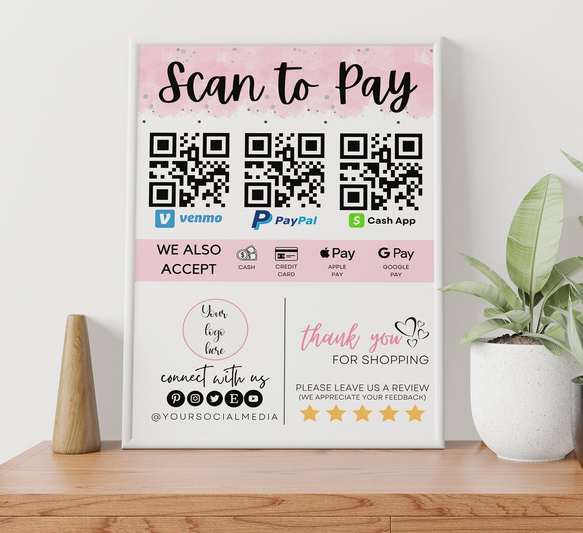 Printable Scan to Pay Template Editable Scan to Pay Sign | Etsy