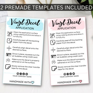 Printable Vinyl Decal Care Card Instructions. Decal Application Order Card, DIY Sticker Seller ...
