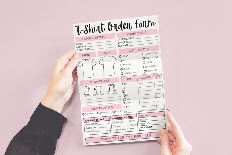 TSHIRT Order Form Editable Crafters Order Form Template - Etsy