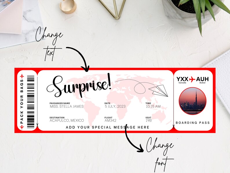Editable Boarding Pass Template Printable Airline Ticket - Etsy