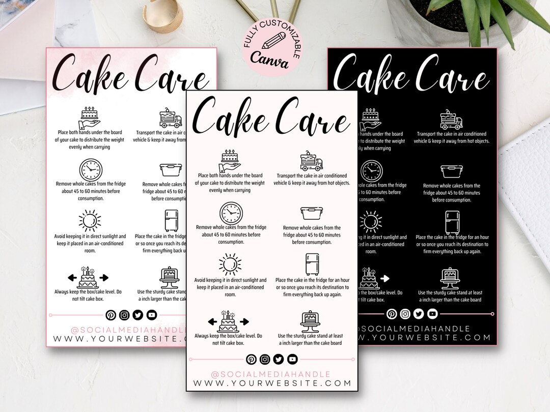 Cake Care Card Template, Cake Business Thank You Cards, Cake Business ...