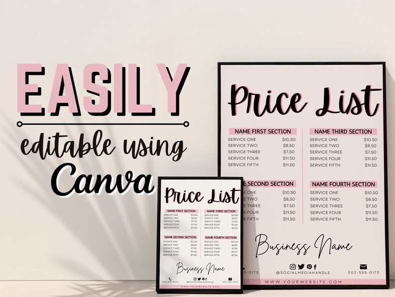 Price List Template DIY Small Business Printable Pricing Guide - Etsy