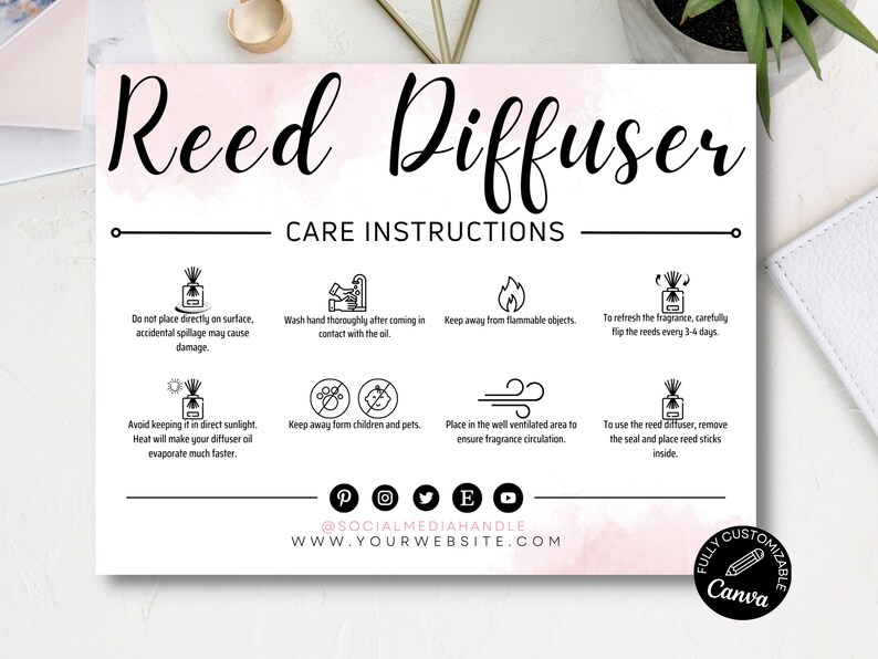 Editable Reed Diffuser Care Instructions Reed Diffuser Care - Etsy