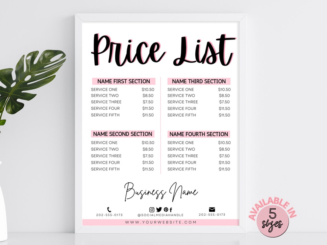 Price List Template DIY Small Business Printable Pricing Guide - Etsy