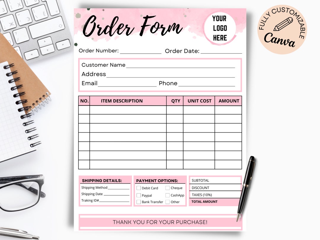 Editable Order Form Template, Printable Small Business Order Form ...