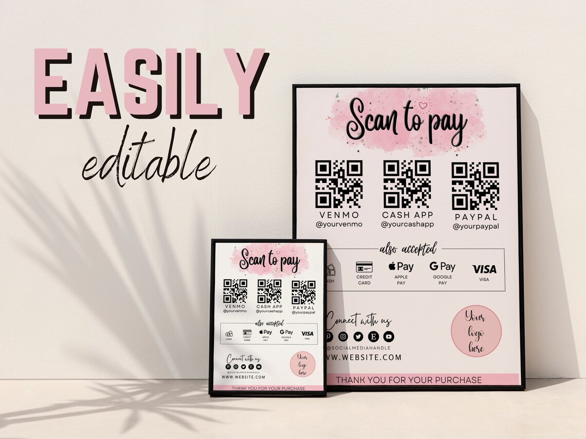 Printable Scan to Pay Template Editable Scan to Pay Sign | Etsy