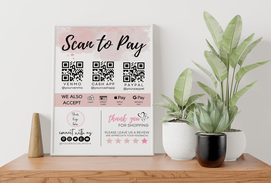 Editable QR Code Sign Printable Payment Sign Scan to Pay - Etsy