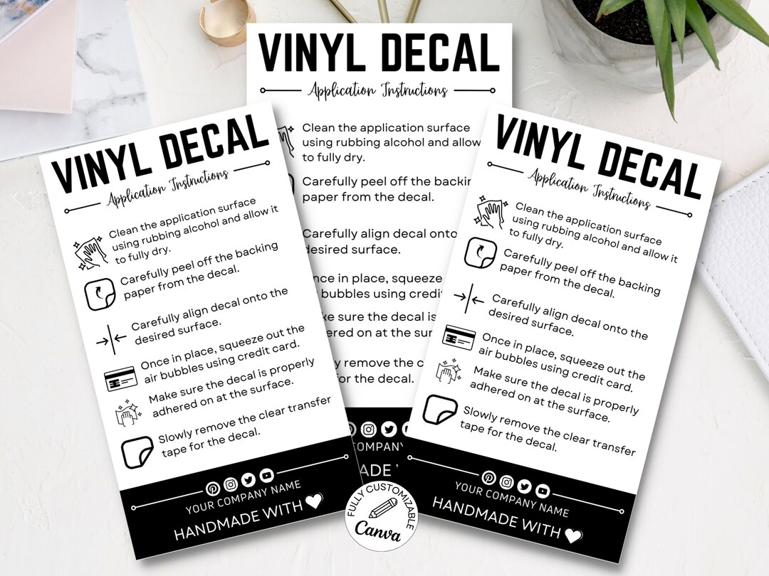 Printable Vinyl Decal Care Card Instructions. Decal Application Order Card, DIY Sticker Seller ...