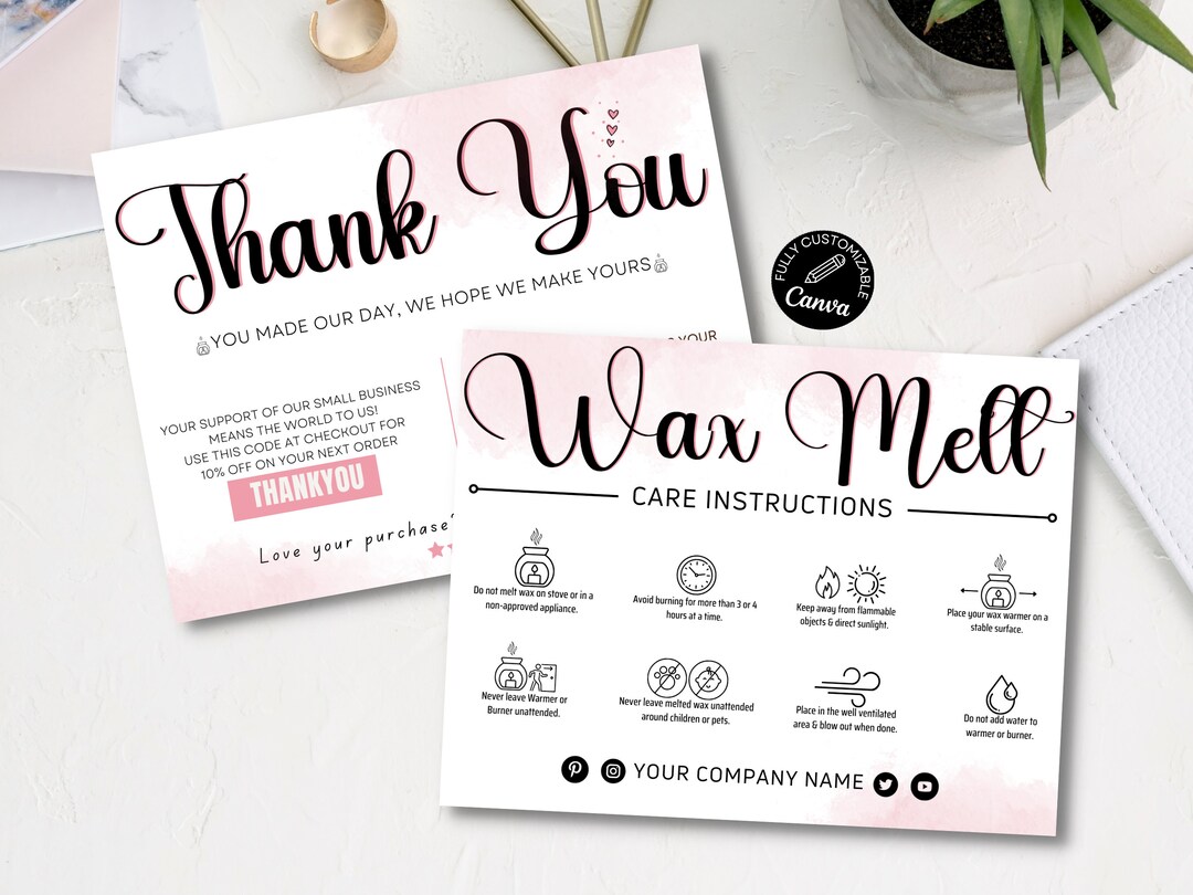 Wax Melts Care Card Template, Editable Wax Melts Care Guide, Minimalist ...