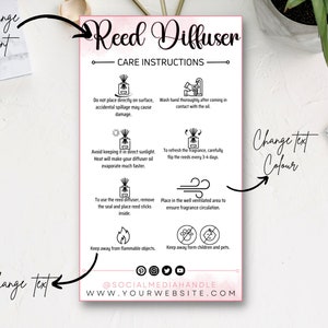 Editable Reed Diffuser Care Instructions, Reed Diffuser Care Card ...