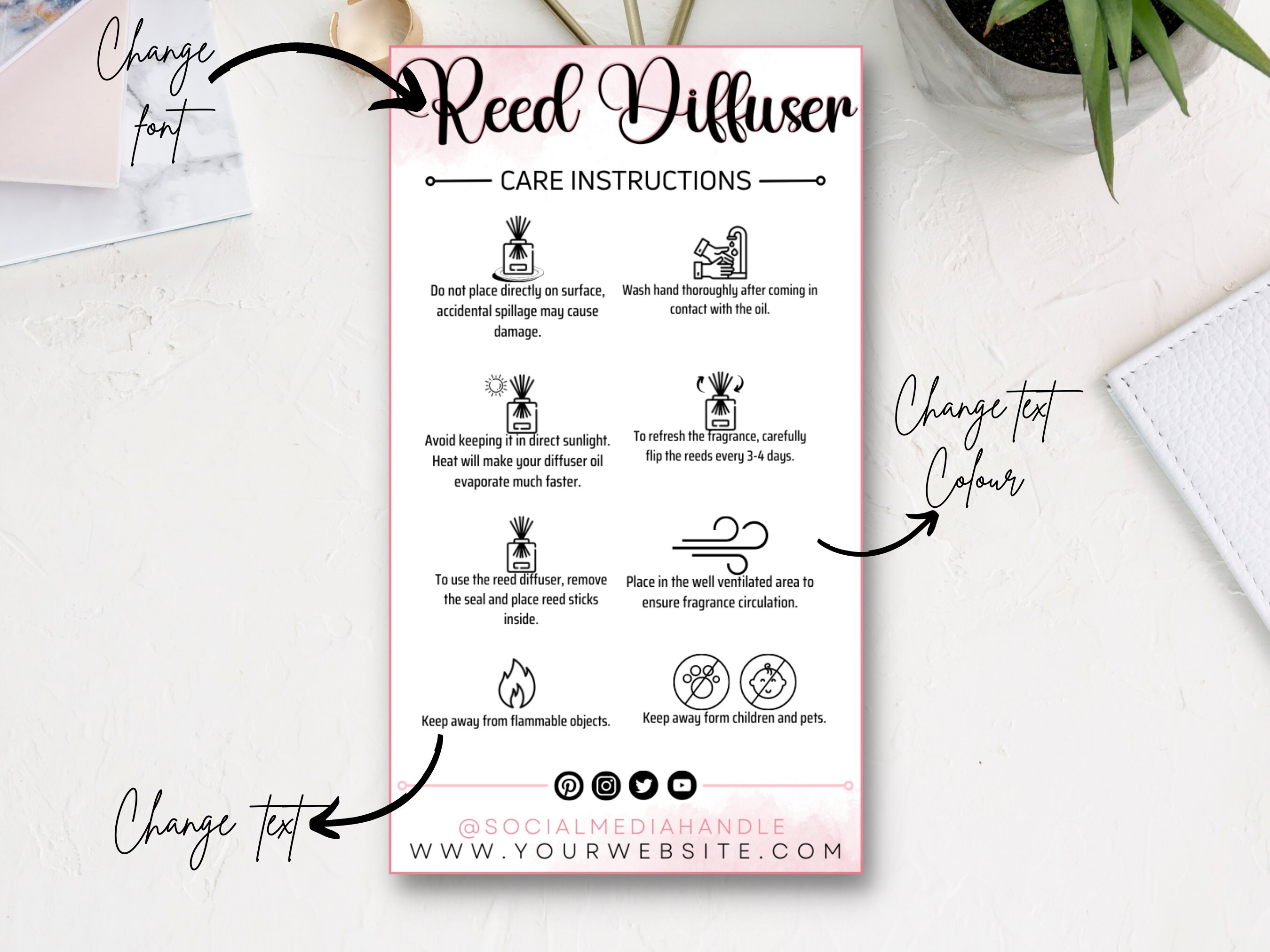 Editable Reed Diffuser Care Instructions Reed Diffuser Care - Etsy