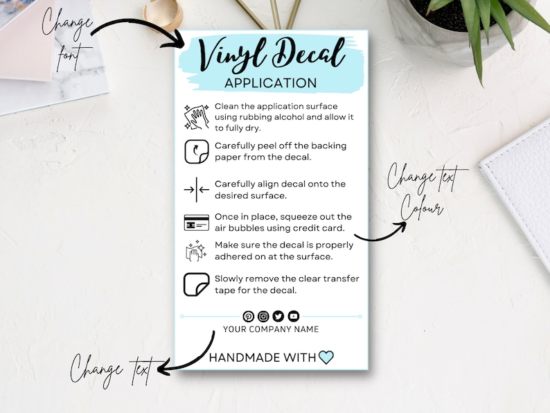 Printable Vinyl Decal Care Card Instructions. Decal - Etsy