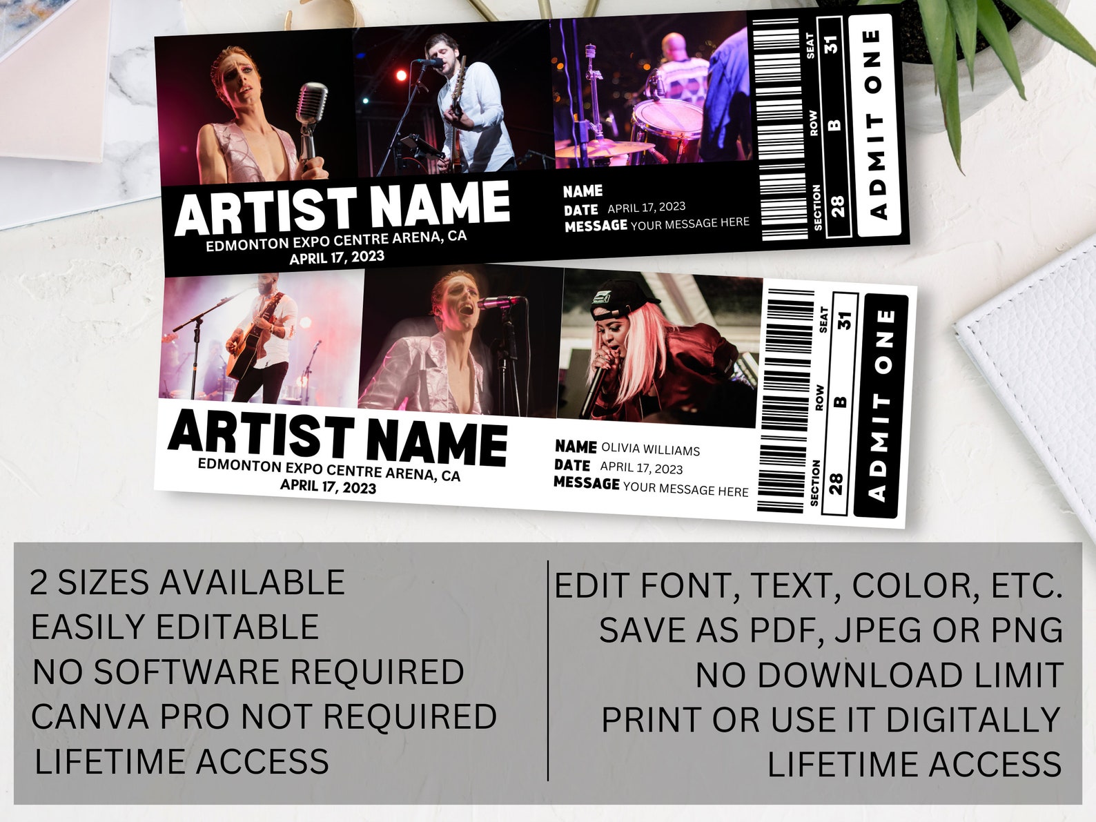 Concert Ticket Template Editable Event Ticket Canva Template - Etsy