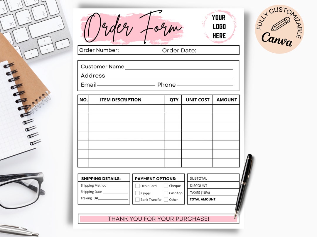 Editable Order Form Template, Printable Small Business Order Form ...