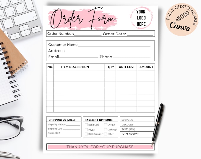 Custom Order Form, Order Form Template, Editable Order Form, Custom ...