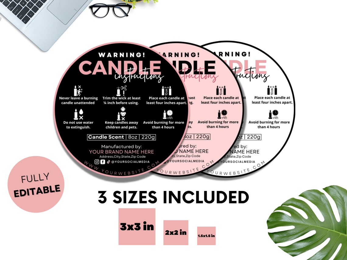 Candle Warning Label Template Printable Editable Warning | Etsy