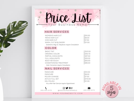 Price List Template DIY Small Business Printable Pricing Guide - Etsy