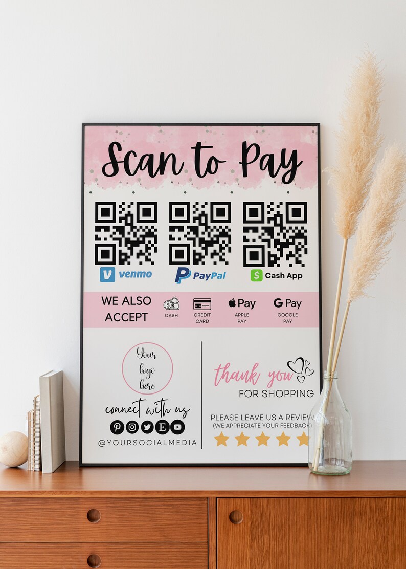 Printable Scan to Pay Template Editable Scan to Pay Sign | Etsy