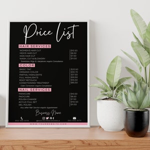 Editable Price List Template Sign for Small Business, Printable Price List Template Canva, Salon ...
