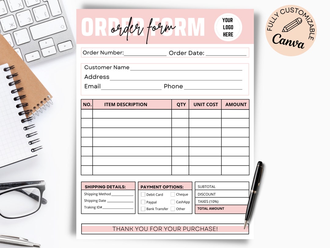 Editable Order Form Template, Printable Small Business Order Form ...
