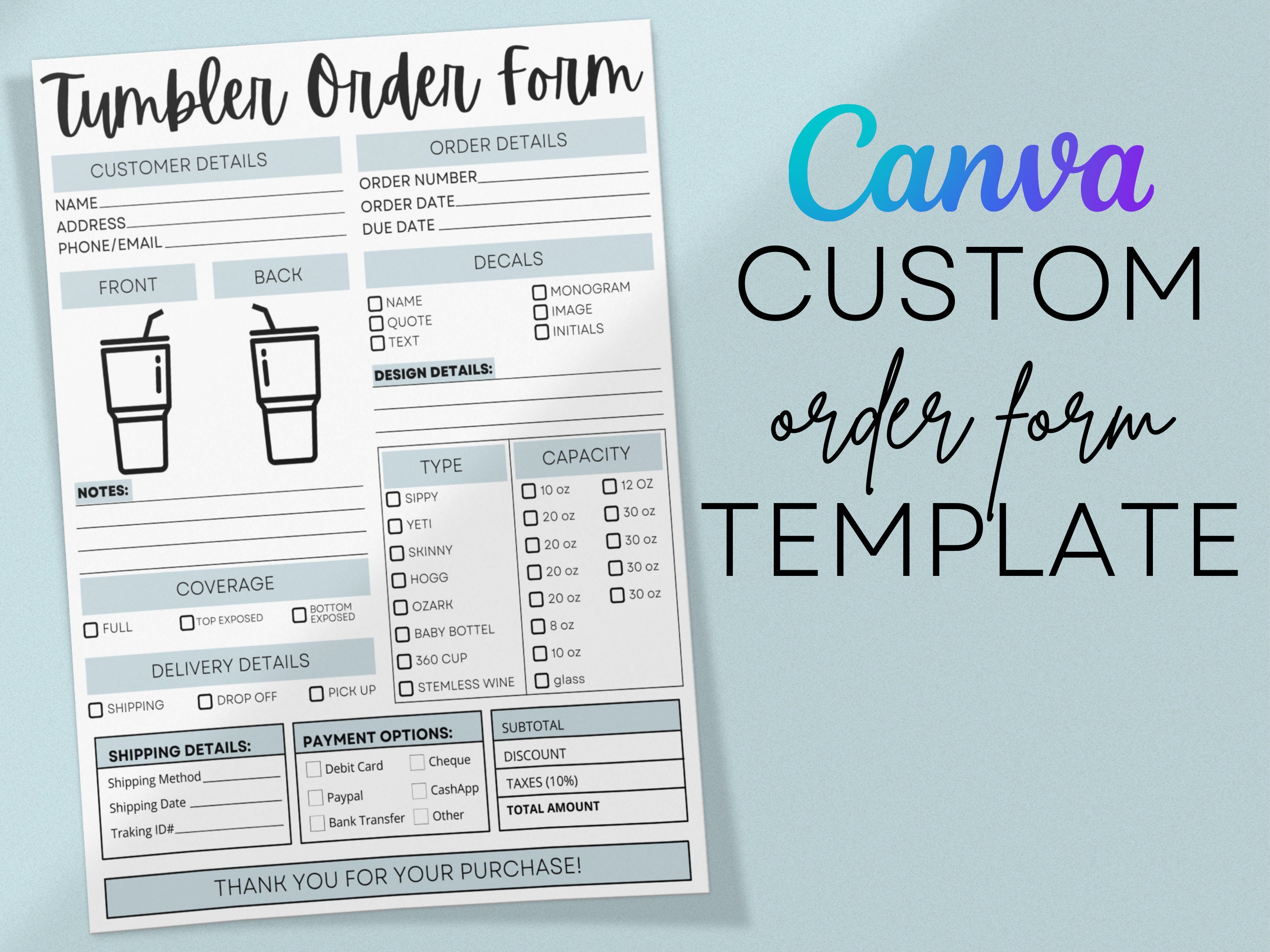 Editable Tumbler Order Form Template Custom Tumbler Form - Etsy