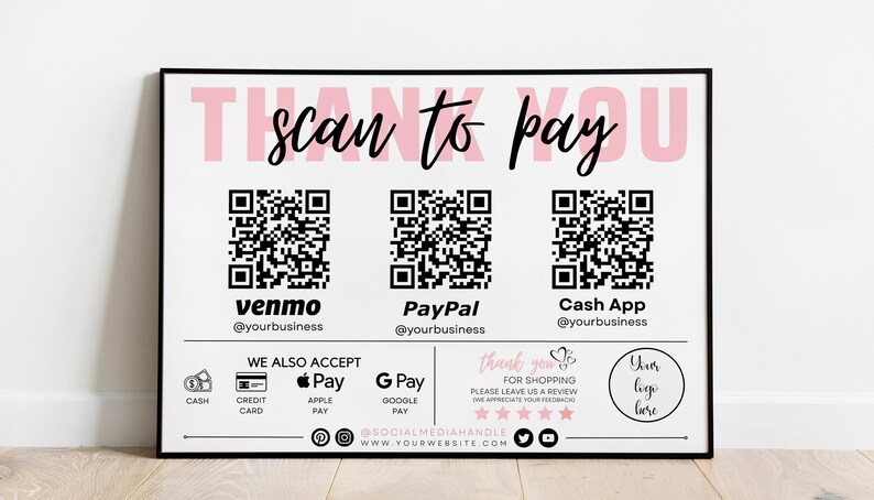 Editable QR Code Sign Printable Payment Sign Scan to Pay - Etsy